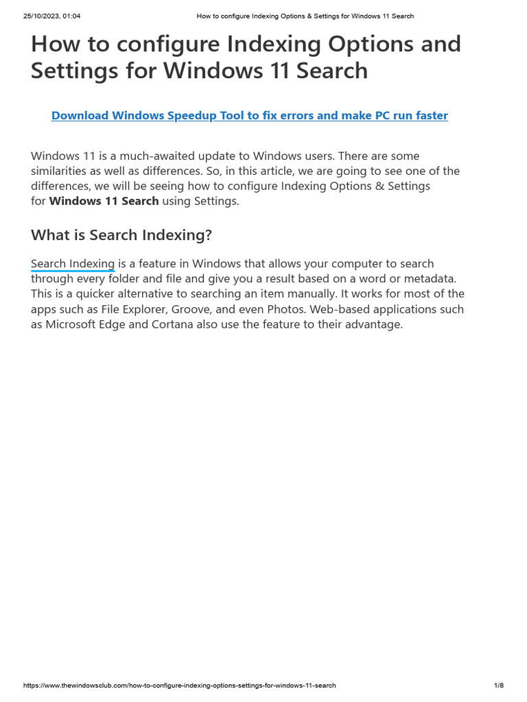 How to configure Indexing Options & Settings for Windows 11 Search | PDF | Microsoft Windows ...
