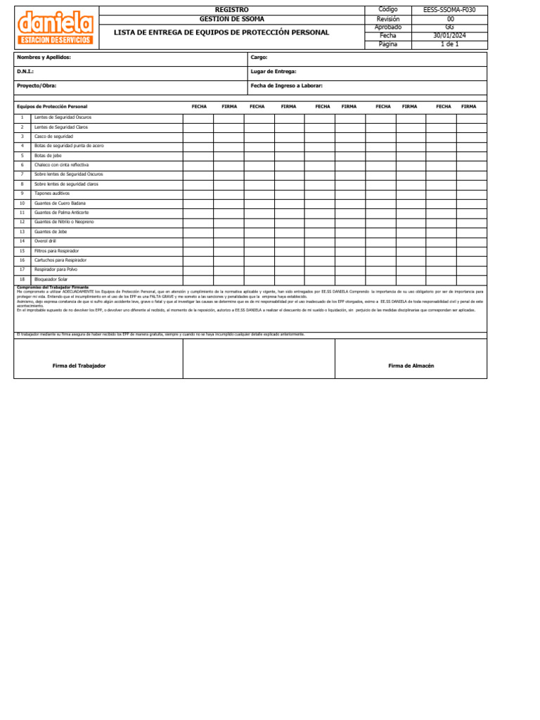 Formato Entrega de Epps | PDF