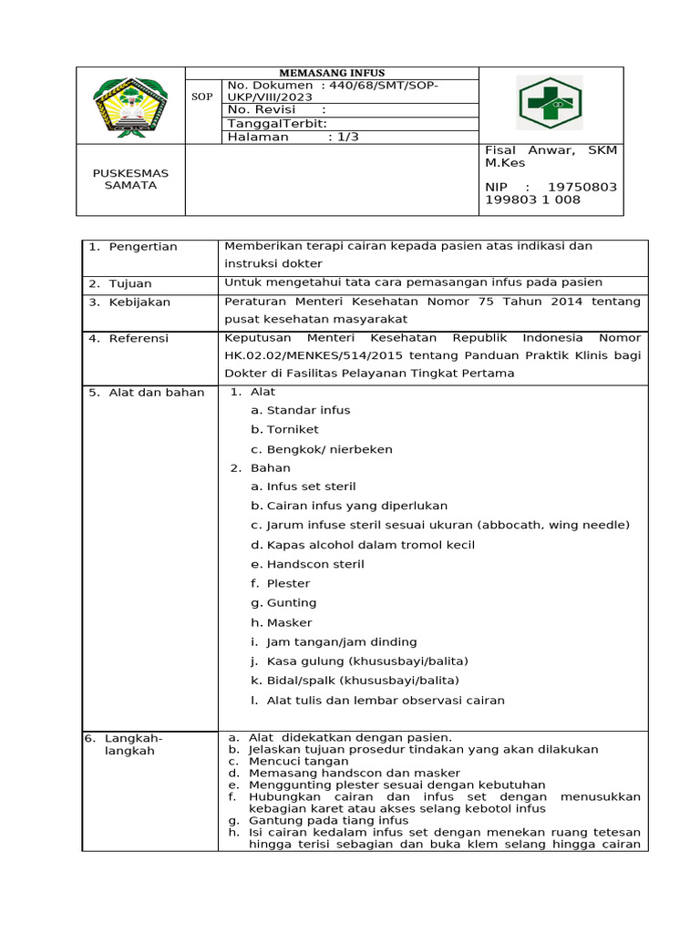 Pemasangan Infus | PDF