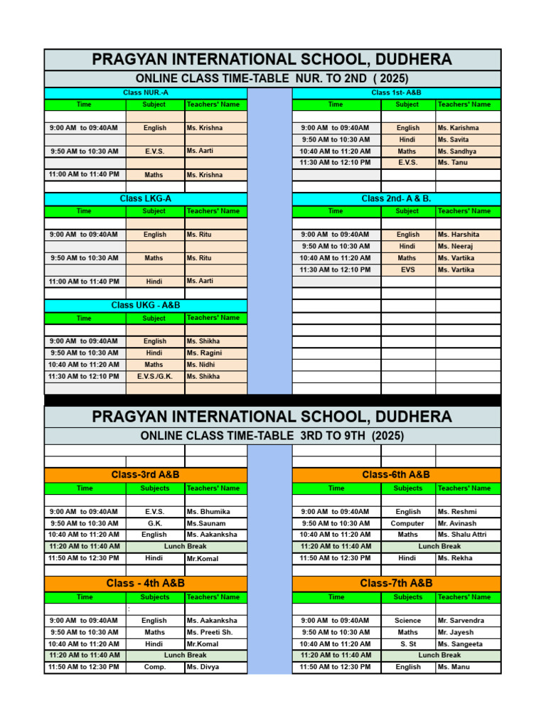 Pis Online Classes Time Table - 1 | PDF | Mathematics