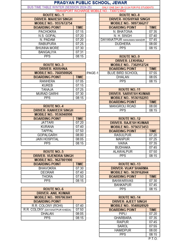 PPS Bus Schedule Winter 2024-25 | PDF