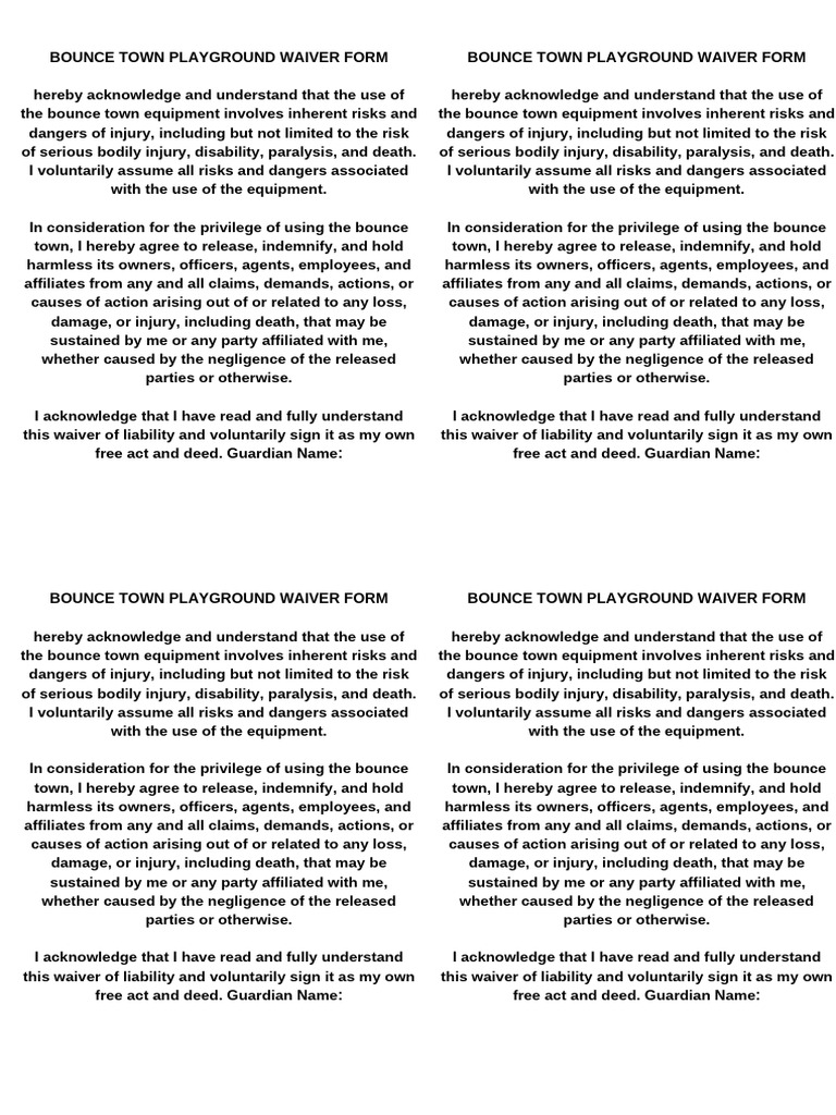 Bounce Town Playground Liability Waiver | PDF | Indemnity | Legal Liability