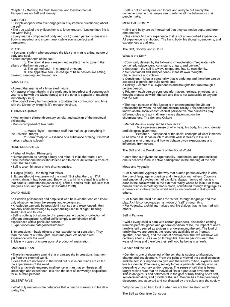 REVIEWER-UTS (1) | PDF | Id | Philosophy Of Self