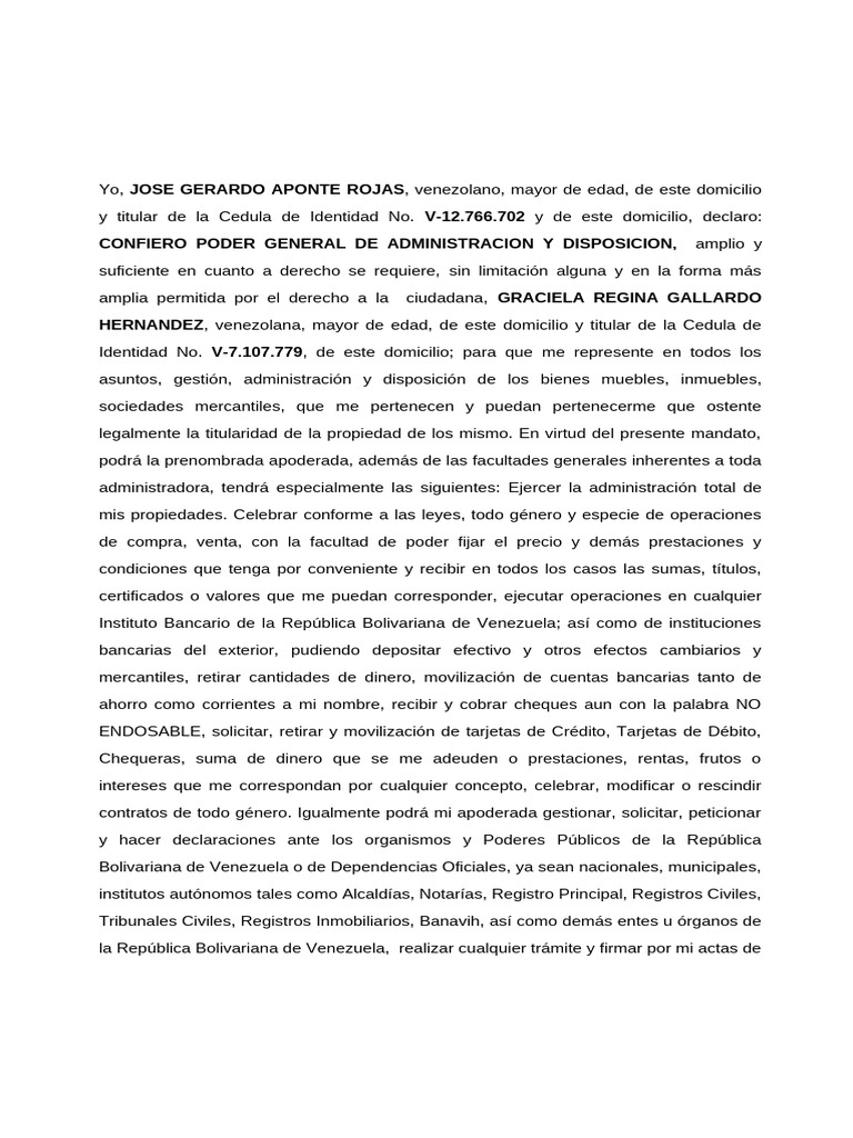 Poder General de Adminstracion y Disposicion Aponte | PDF