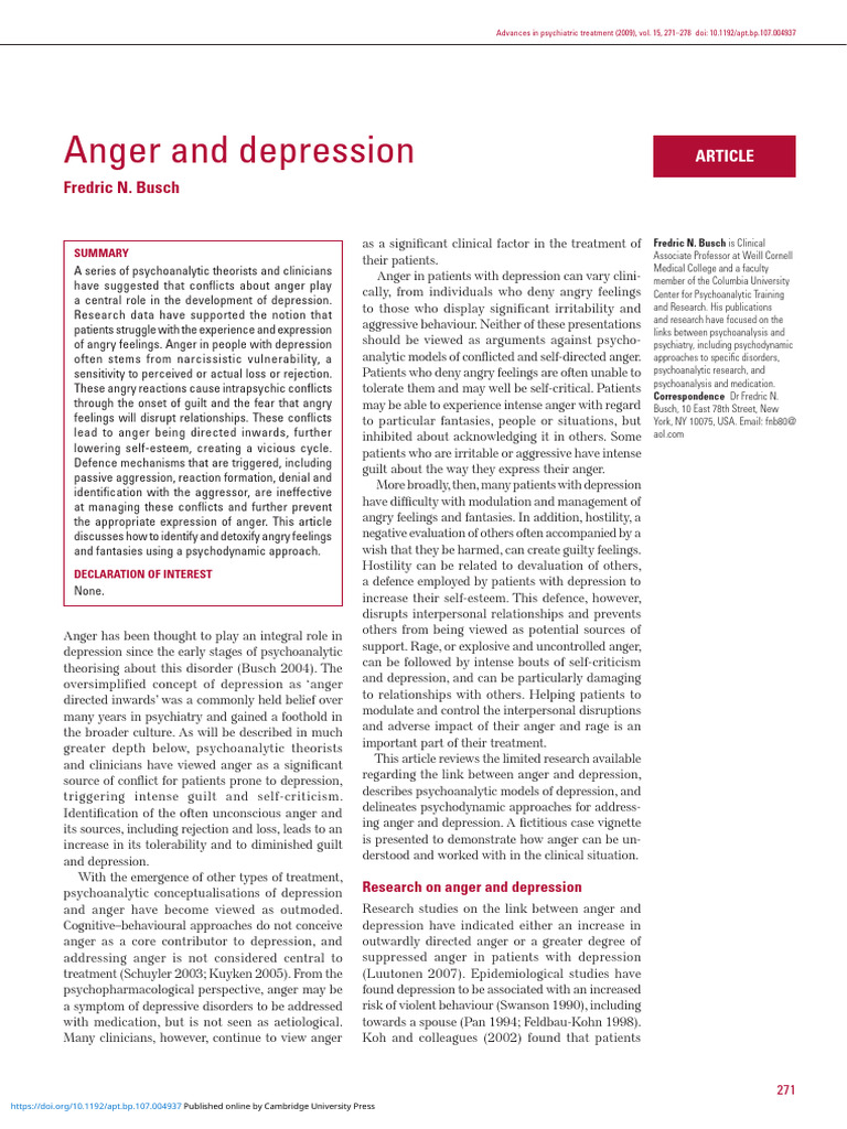 Div Class Title Anger and Depression Div | PDF | Anger | Psychoanalysis