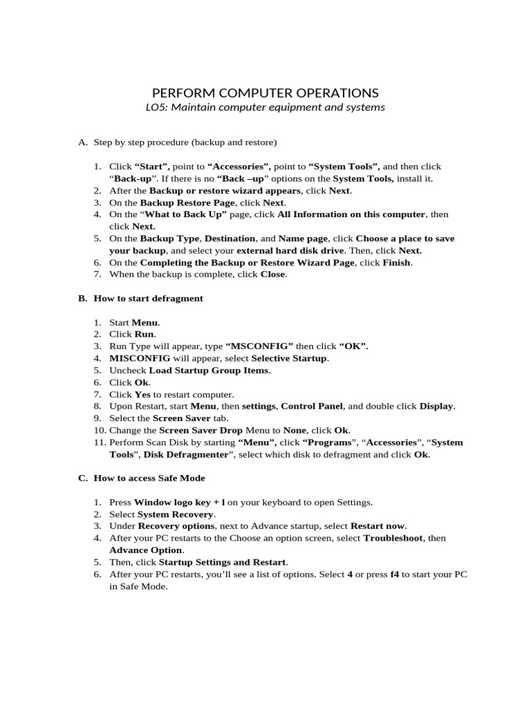 Perform Computer Operations | PDF | Booting | Backup