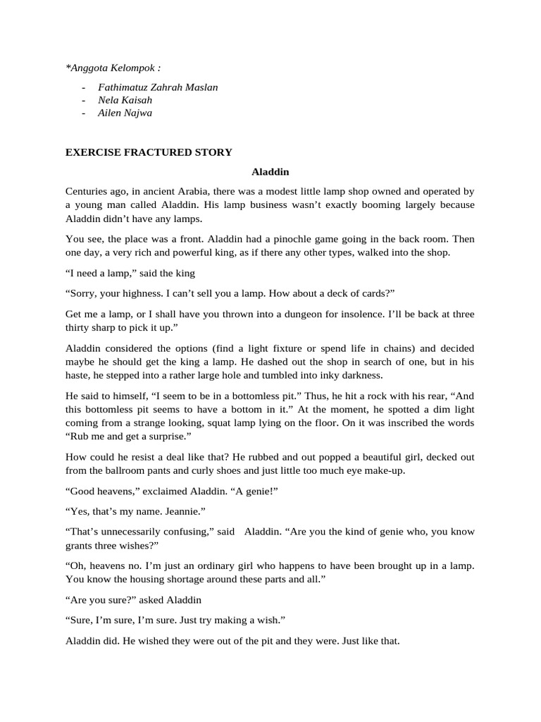 Fractured Aladdin Story Analysis | PDF