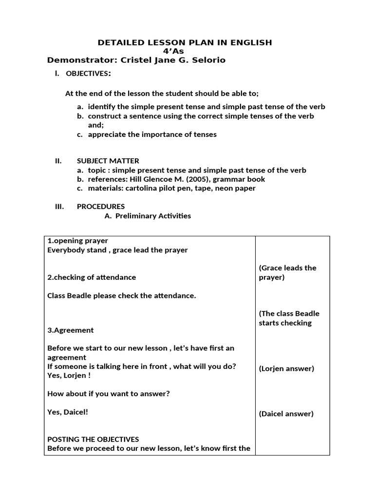 DETAILED LESSON PLAN IN ENGLISH | PDF | Verb | Language Mechanics