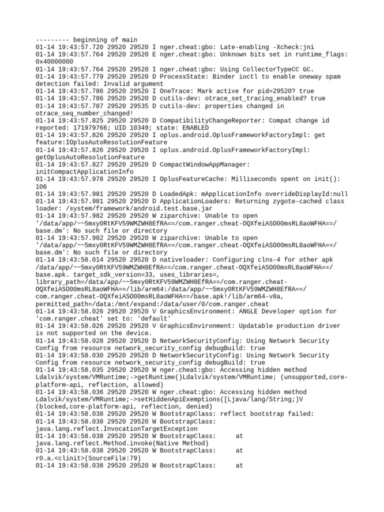 Com.ranger.cheat Logcat | PDF | Computing Platforms | Operating System Technology