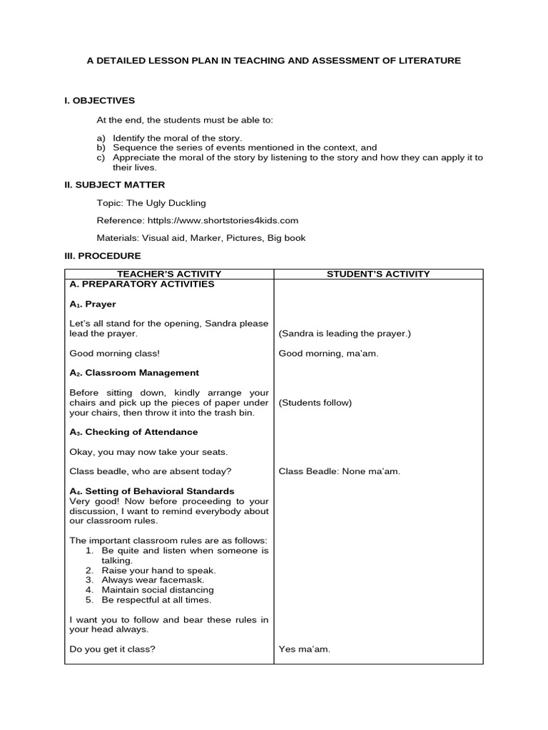 A Detailed Lesson Plan in Teaching and Assessment of Literature | PDF | Classroom | Lesson Plan