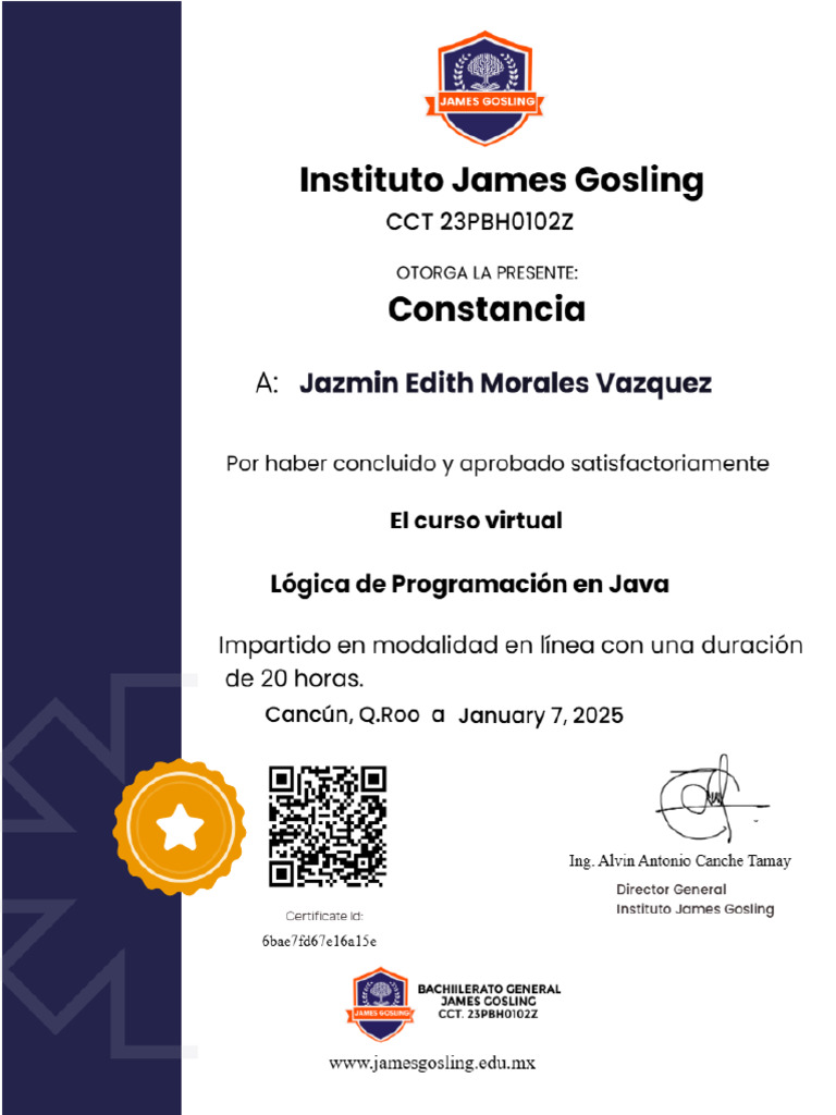 Certificate For Jazmin Edith Morales Vazquez | PDF