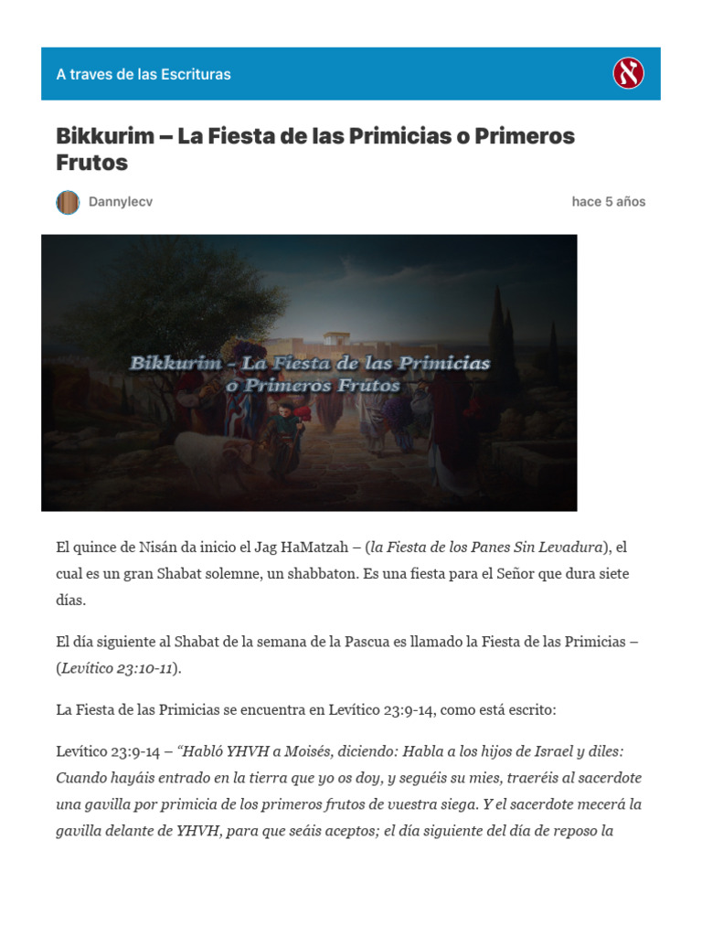 Bikkurim - La Fiesta de Las Primicias o Primeros Frutos - A Traves de ...