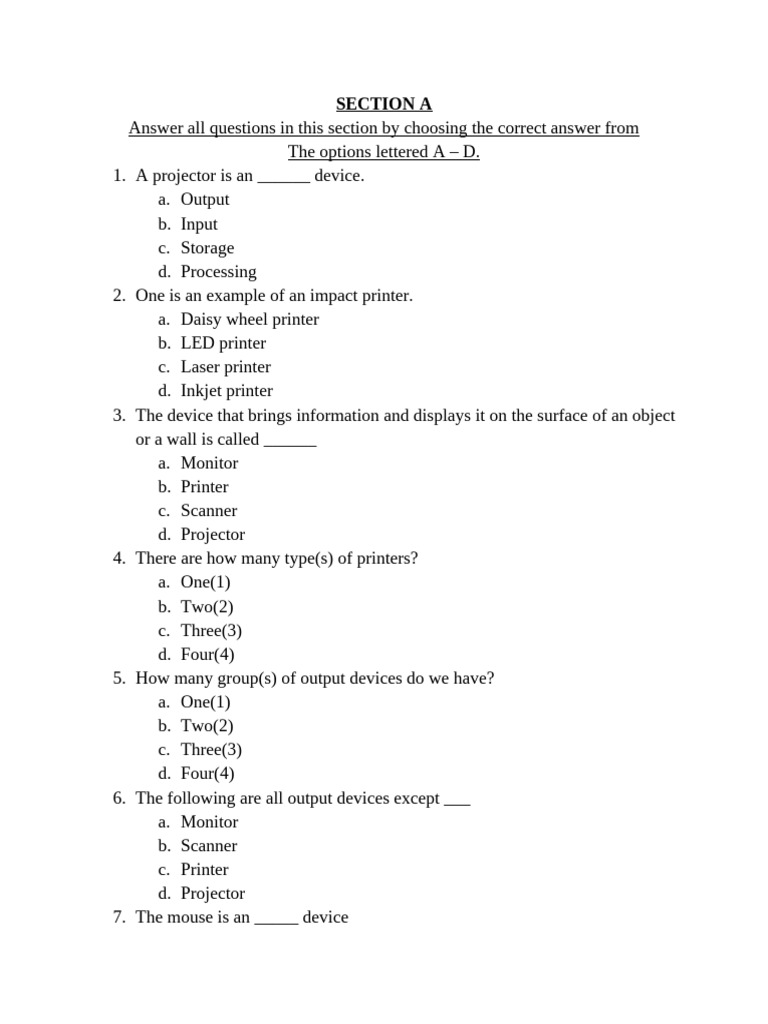 Computer Output Devices Quiz | PDF | Printer (Computing) | Input/Output