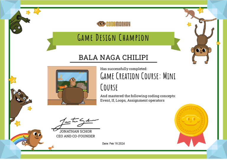 Game Design Course Completion Certificate | PDF