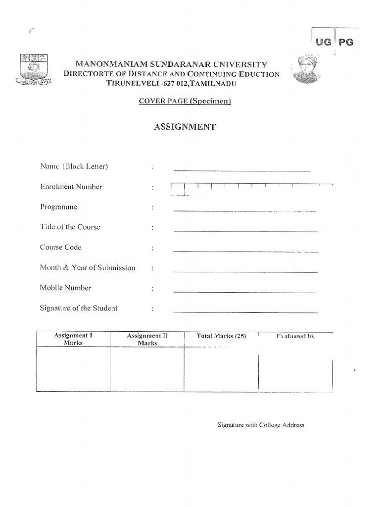 Assignment Cover Page | PDF