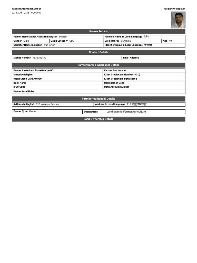 Farmer Registry Enrollement Data Dinesh | PDF | Authentication | Access Control