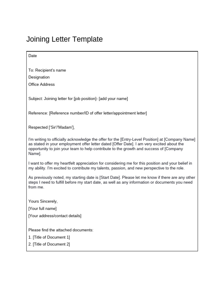 Joining Letter Template 2 | PDF