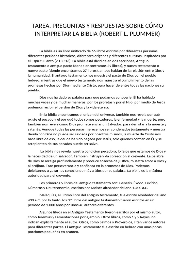 Tarea Preguntas y Respuestas Sobre Cómo Interpretar La Biblia | PDF | Biblia | Profeta