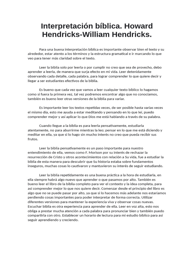 Tarea Interpretación Bíblica. Howard Hendricks-William Hendricks. | PDF ...