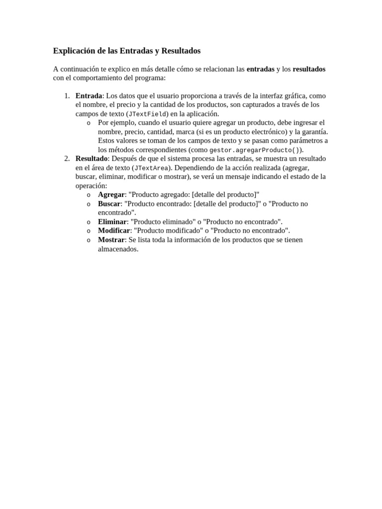 Explicación de Las Entradas y Resultados Requerimientos | PDF | Objeto ...