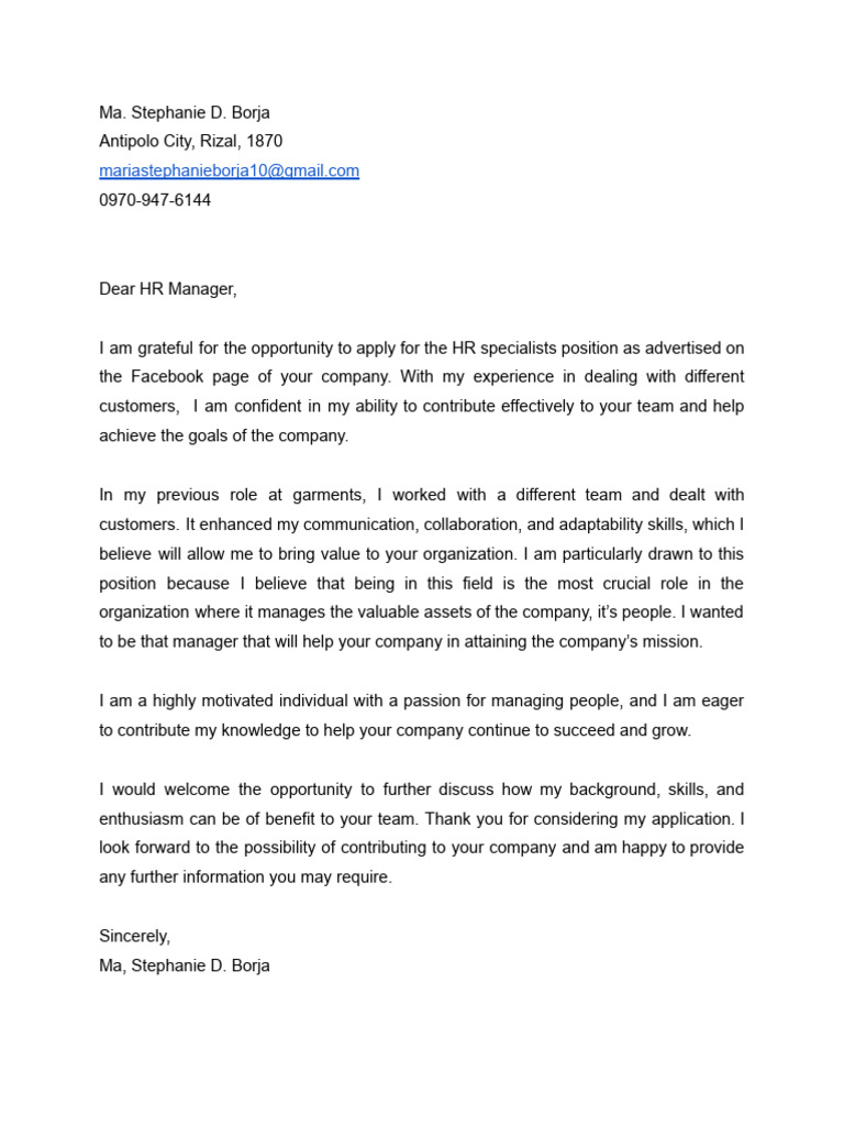 Application Letter (Sample) | PDF