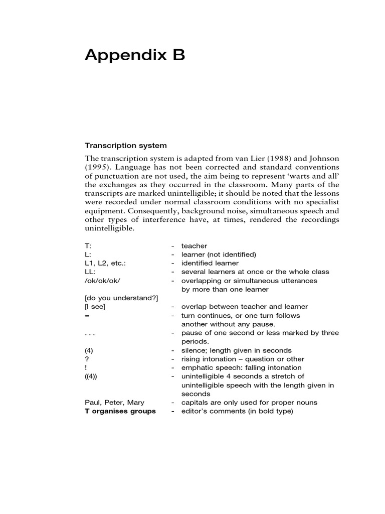 Exploring Classroom Discourse Language in Action - (Appendix B) | PDF | Linguistics | Human ...