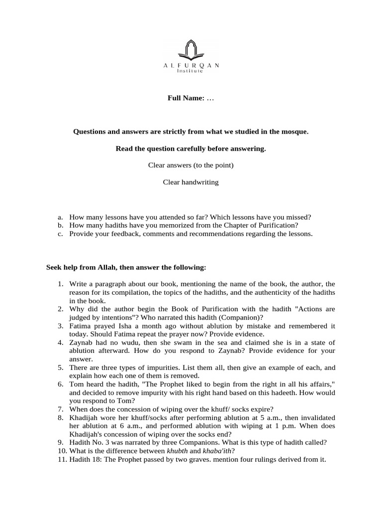 Exam S | PDF | Hadith | Abrahamic Religions