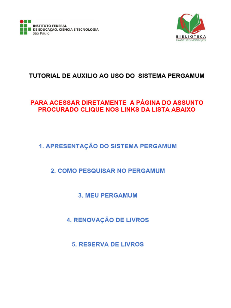 Link 4 - Tutorial Do Pergamum | PDF | Bibliotecas | Código QR
