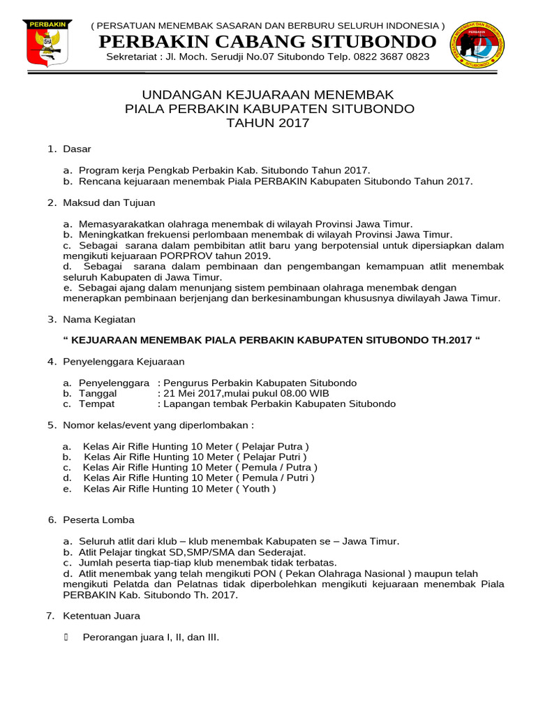 Proposal Undangan Lomba ARH Piala KONI Kab. Situbondo 2017 | PDF