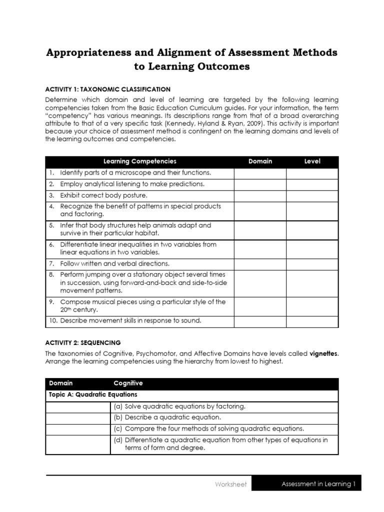 3 - Appropriateness and Alignment of Assessment Methods To Learning ...