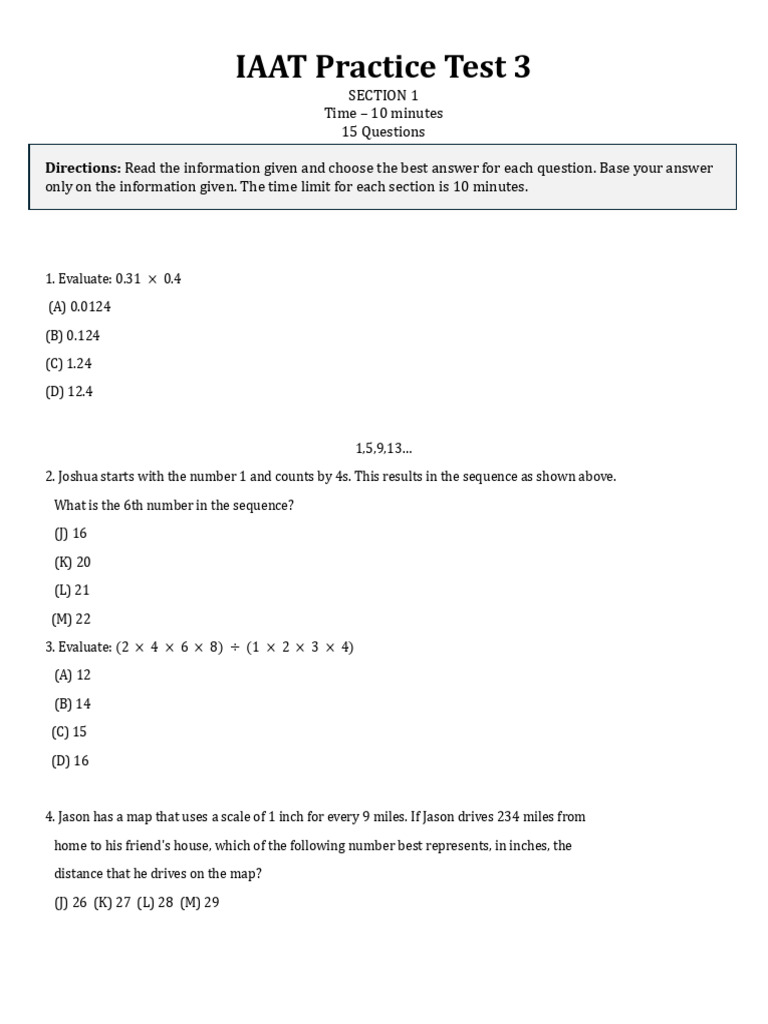 IAAT Practice Test 3 Overview | PDF | Mathematics | Elementary Mathematics