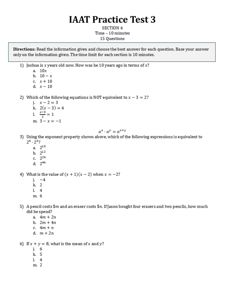 IAAT Practice Test 3 - Section 4 | PDF | Mathematics | Mathematical Objects