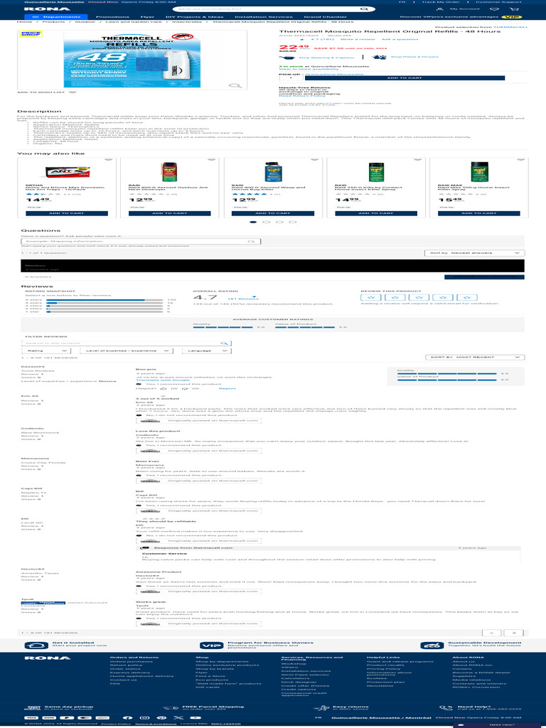 Thermacell Mosquito Repellent Original Refills - 48 Hours R4 RONA | PDF | Insects And Humans ...