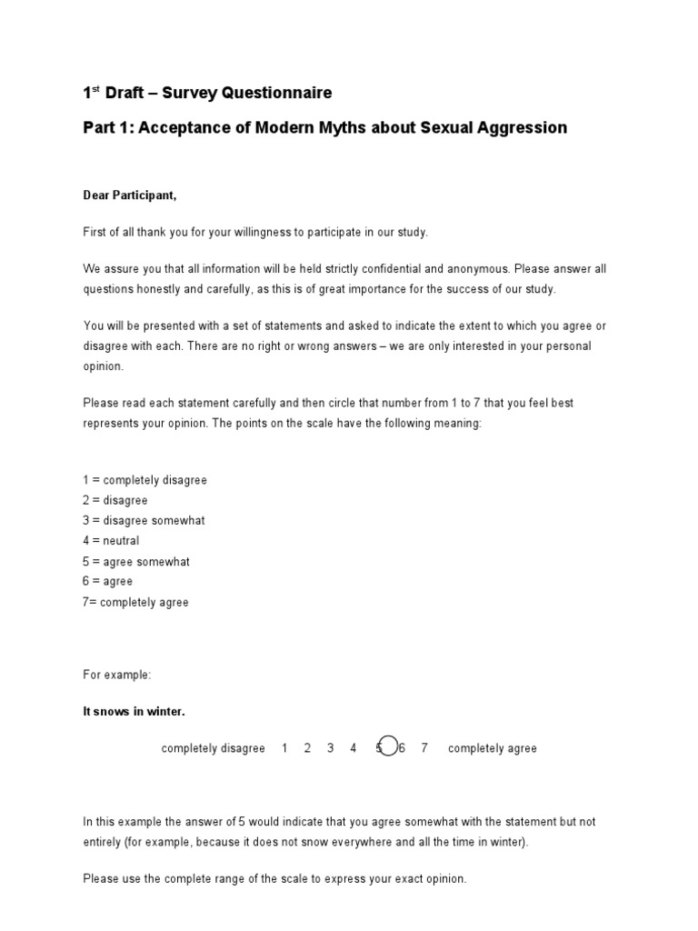 1st Draft AMMSA Survey Questionnaire | PDF | Sexual Intercourse | Rape