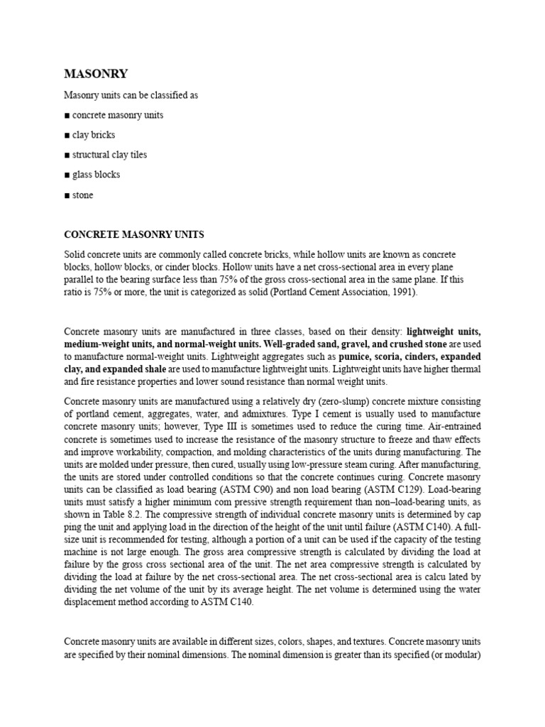 MASONRY notes | PDF | Concrete | Brick