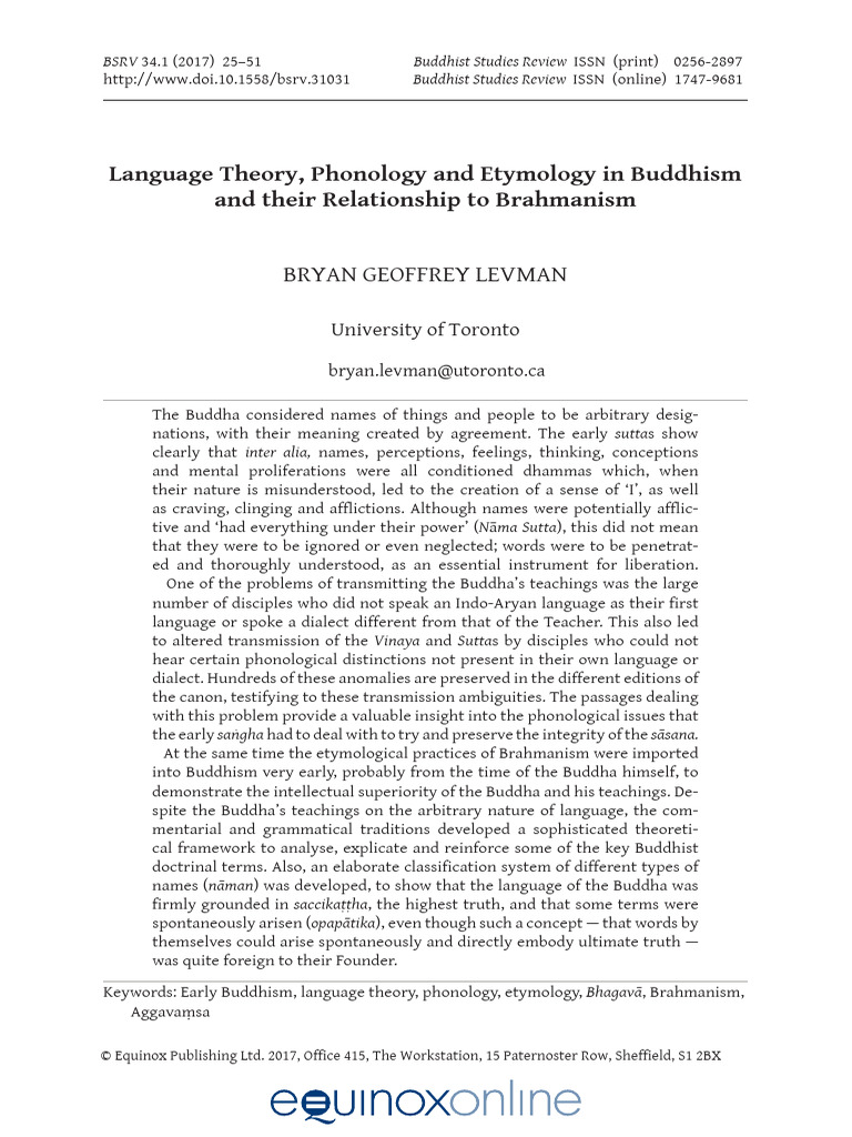 Language Theory, Phonology and Etymology in Buddhism and their ...