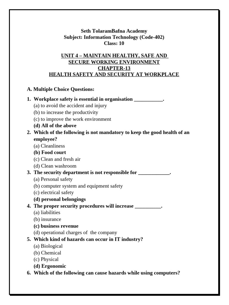 NCERT Solutions-UNIT 4 - MANAGING HEALTH AND SAFETY | PDF | Hazards | Occupational Safety And Health