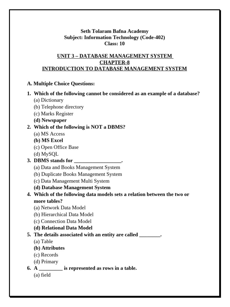 Ncert Solutions-Unit 3 - Database Management System-1 | PDF | Databases | Relational Model
