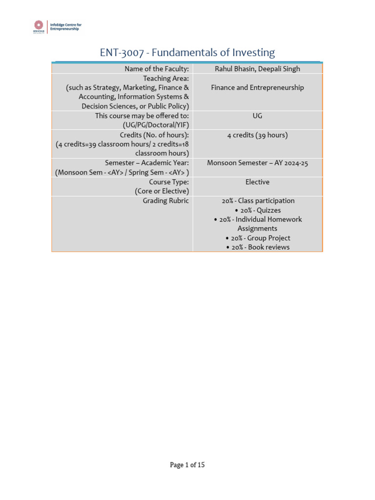 Investing Fundamentals Course Overview | PDF | Valuation (Finance ...