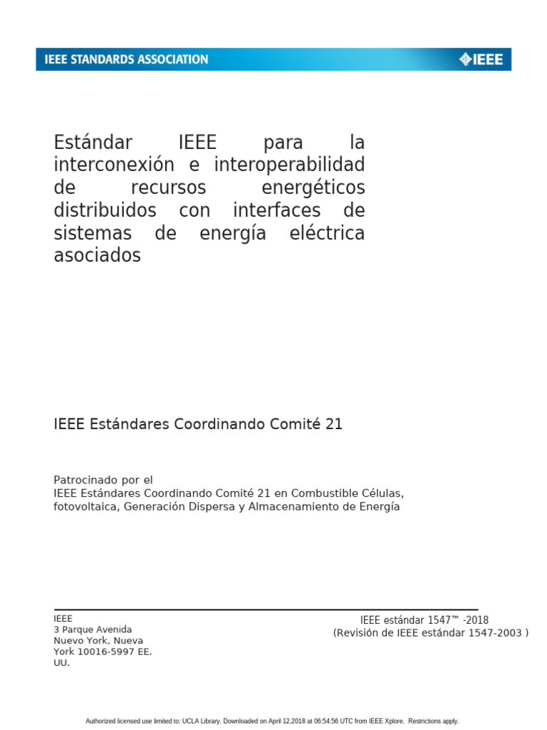 IEEE STD 1547™-2018 | PDF | Instituto de Ingenieros Eléctricos y ...