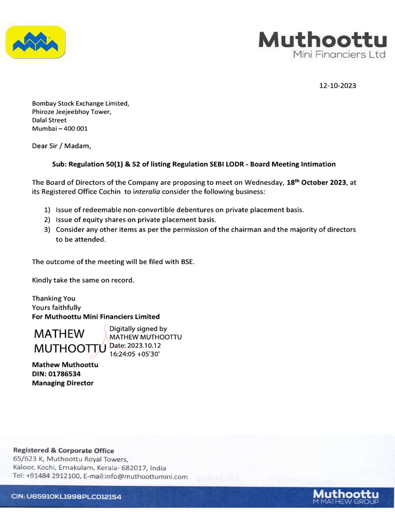 BM Prior Intimation 18 03 2024 | PDF