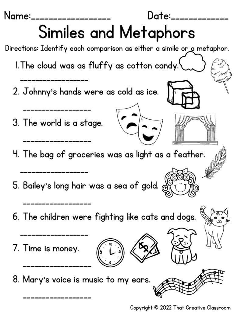 Similes and Metaphors: Name: - Date | PDF