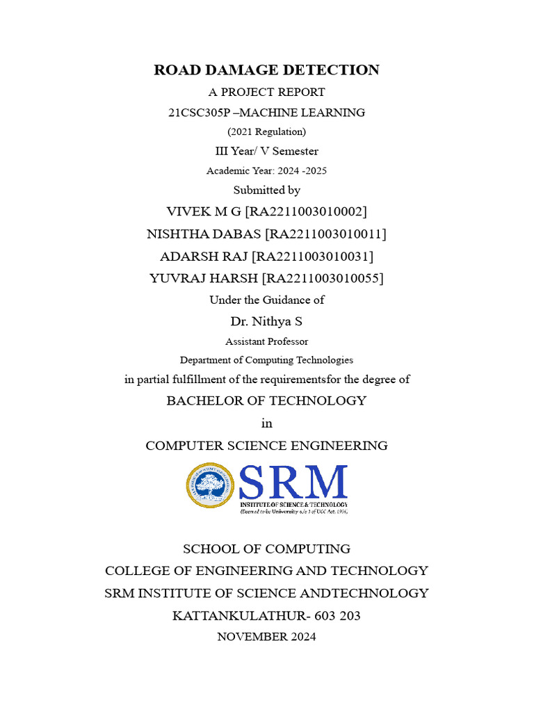 ROAD DAMAGE DETECTION | PDF | Deep Learning | Image Segmentation