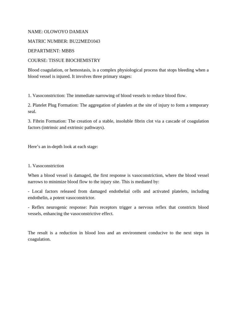 Tissue Biochemistry Assignment. | PDF | Coagulation | Platelet