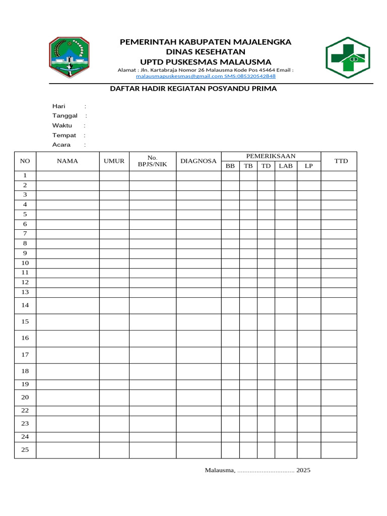 Daftar Hadir Posyandu Prima | PDF