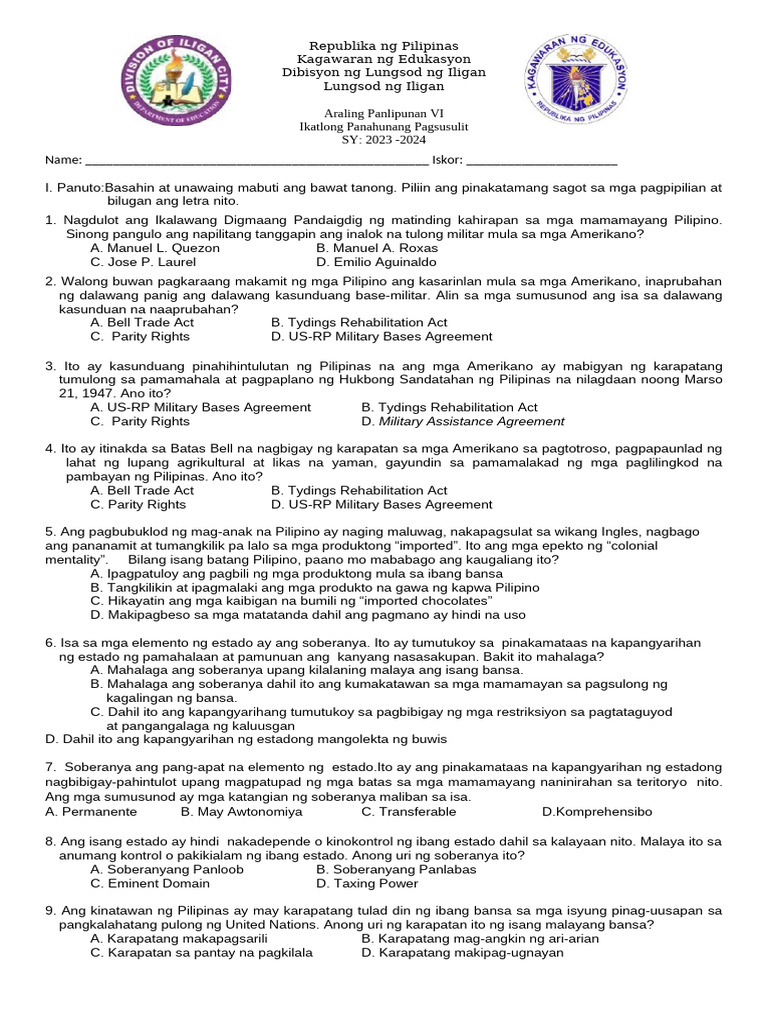 AP Grade 6 Questions | PDF