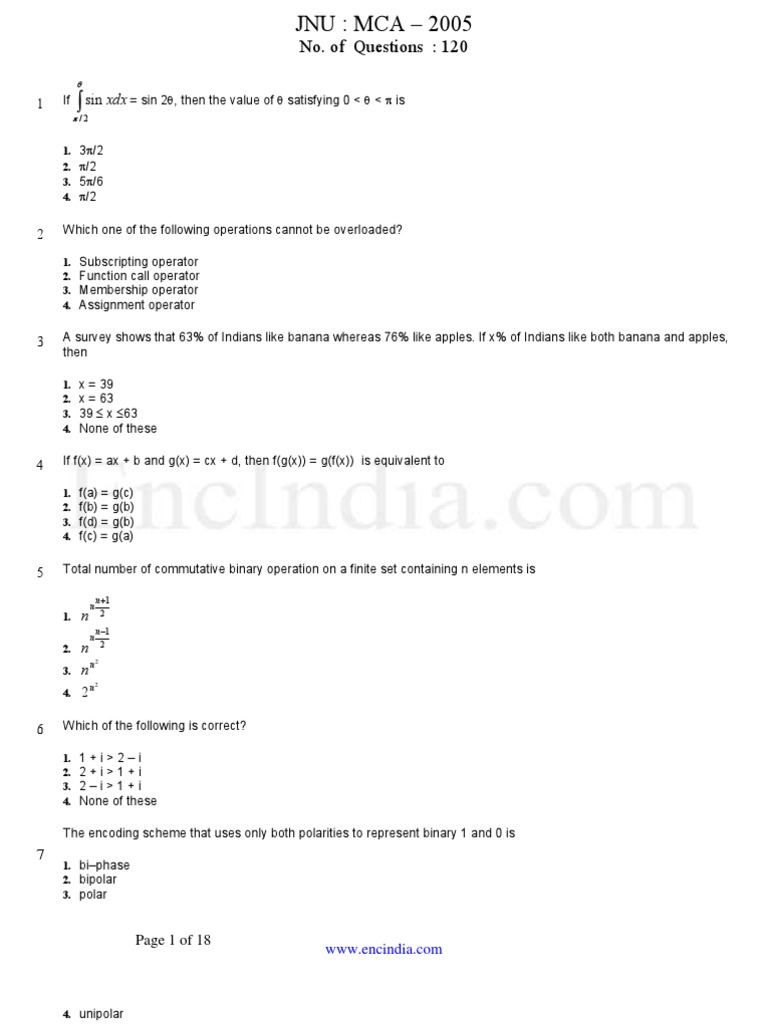 JNU MCA 2005 Questions | PDF | Ellipse | Circle