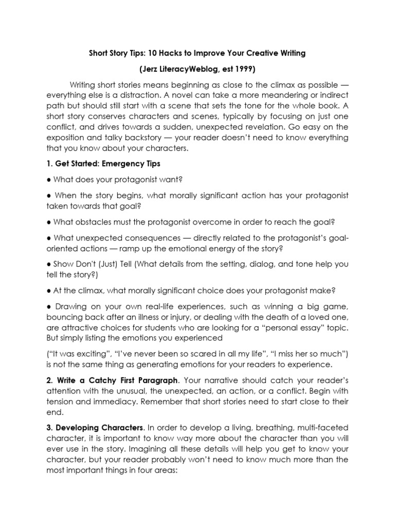 Short Story Tips | PDF | Narration | Plot (Narrative)