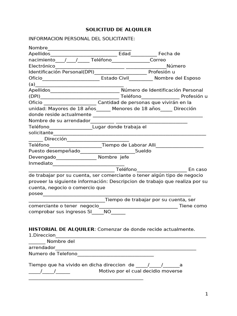 Solicitud de Alquiler | PDF