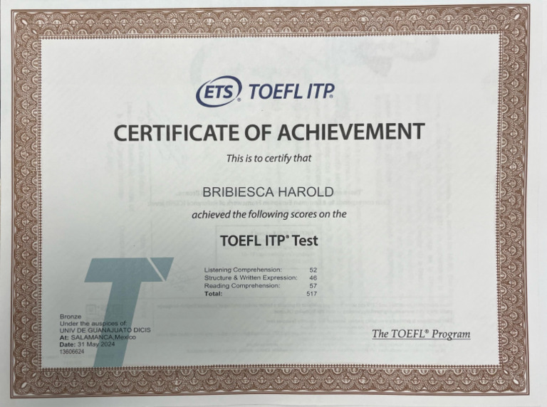 Toefl Score Harold Bribiesca Vazquez | PDF